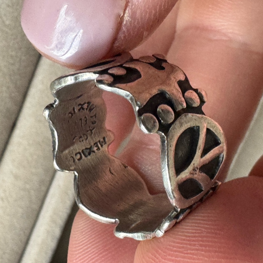 Vintage Mexico Sterling Silver Peace Sign Ring 6.2g A… - Gem